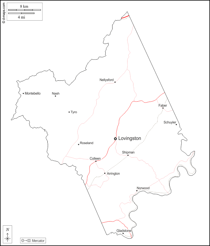 Nelson County, d-maps.com: free map, free blank map, free outline map ...