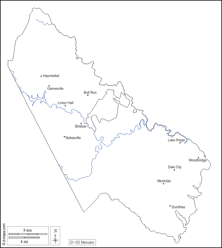 Prince William County free map, free blank map, free outline map, free ...