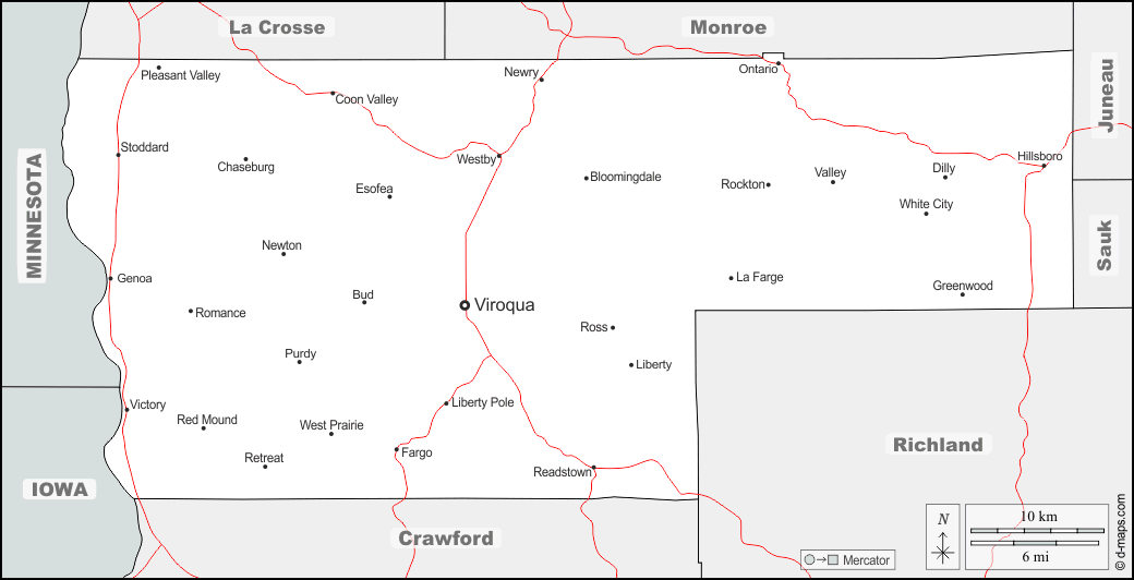 Condado de Vernon Mapa gratuito, mapa mudo gratuito, mapa en blanco ...