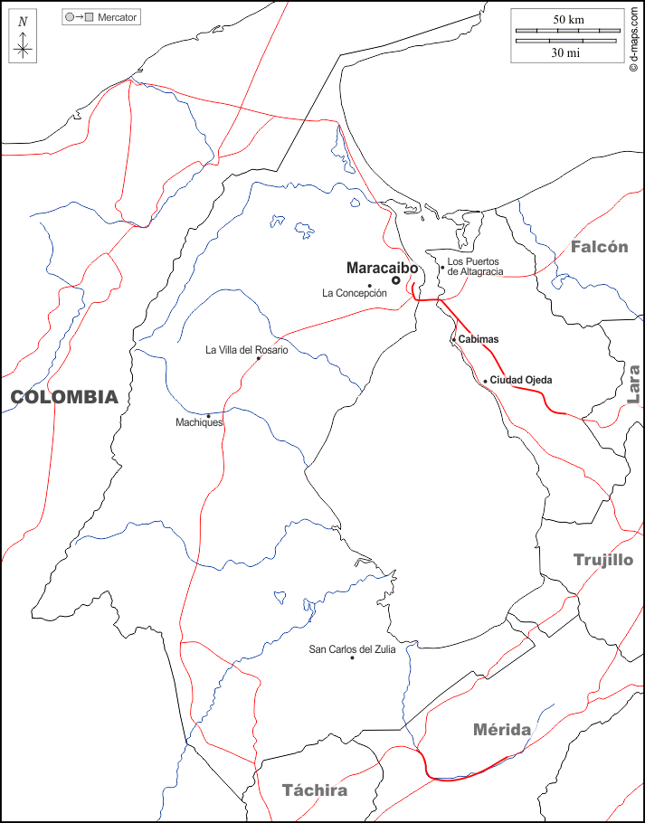 Zulia, d-maps.com: mapa gratuito, mapa mudo gratuito, mapa en blanco ...