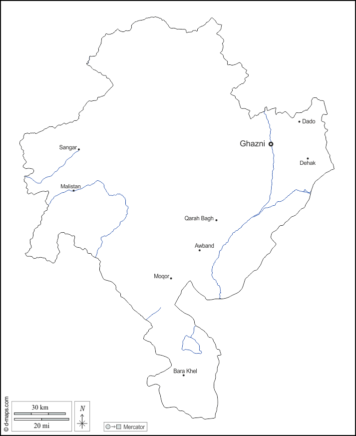 Ghazni Province, d-maps.com: free map, free blank map, free outline map ...