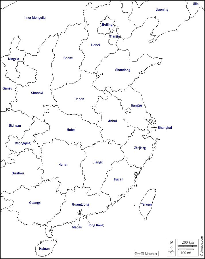East China, d-maps.com: free map, free blank map, free outline map ...