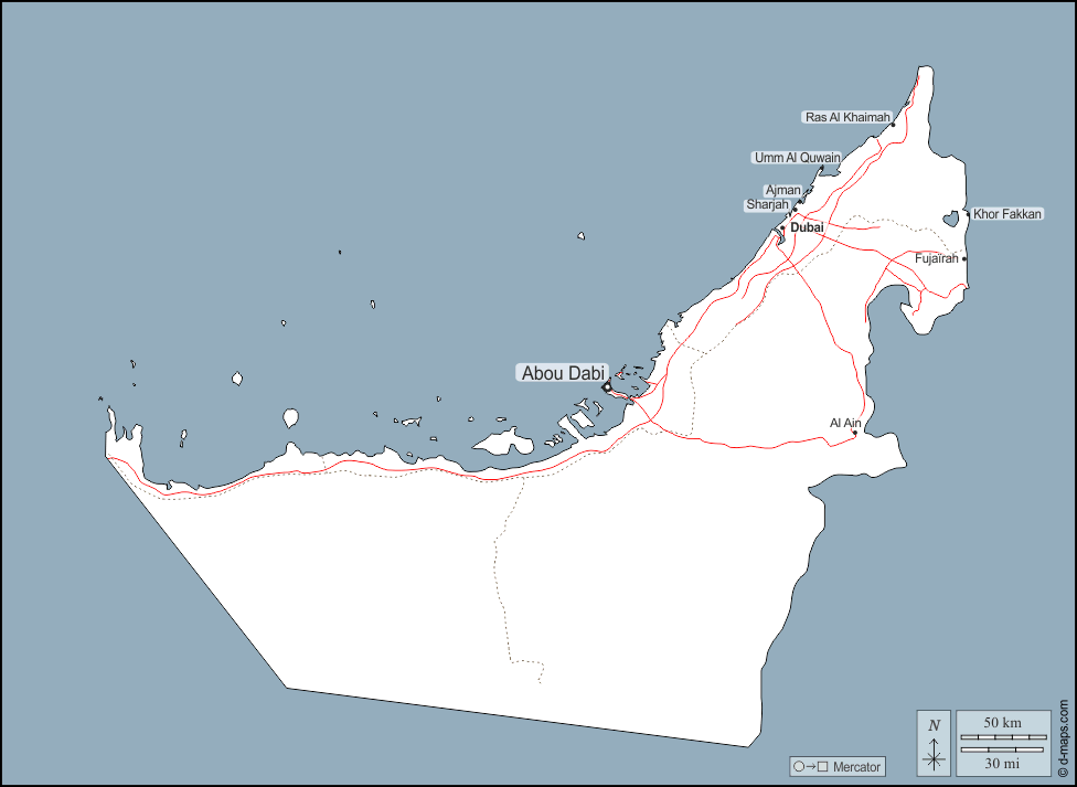 United Arab Emirates, d-maps.com: free map, free blank map, free ...