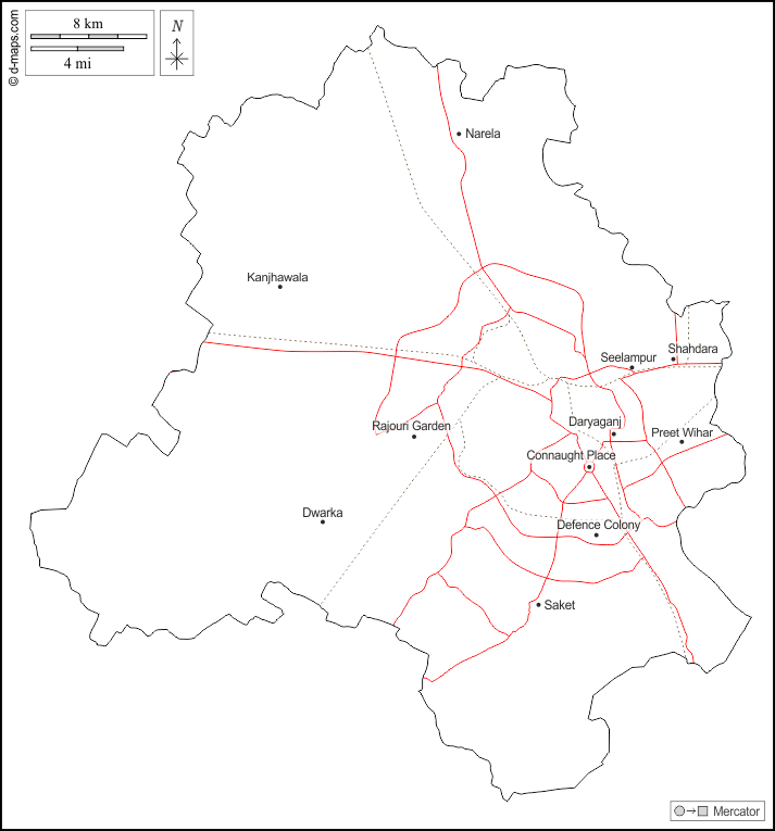 Delhi, d-maps.com: free map, free blank map, free outline map, free ...