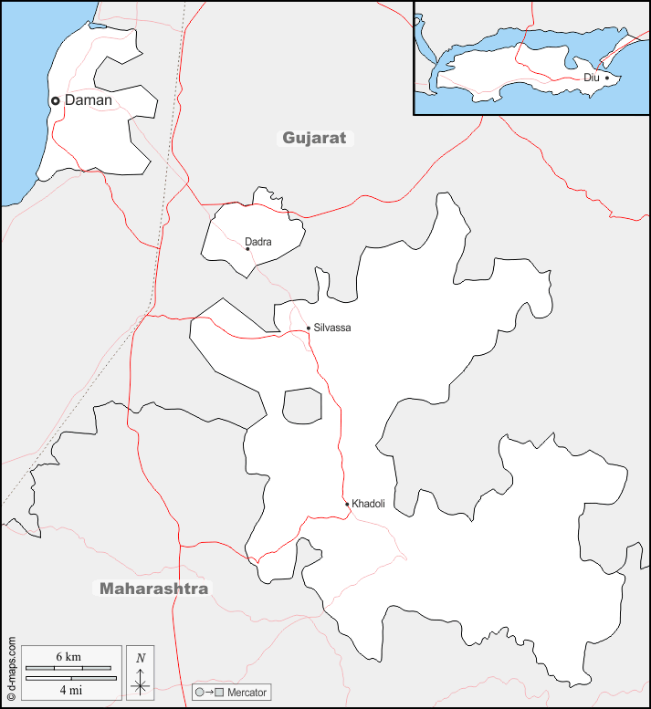 Dadra and Nagar Haveli and Daman and Diu, d-maps.com: free map, free ...
