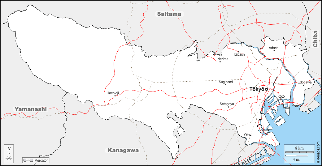 Tokyo, d-maps.com: free map, free blank map, free outline map, free ...