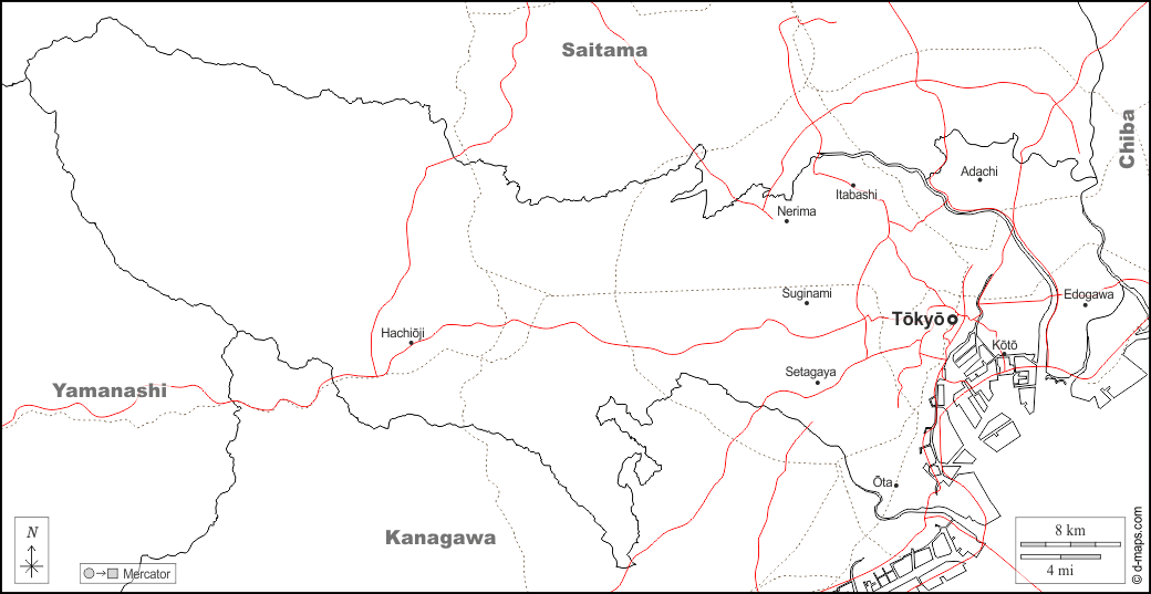 Tokyo, d-maps.com: free map, free blank map, free outline map, free ...