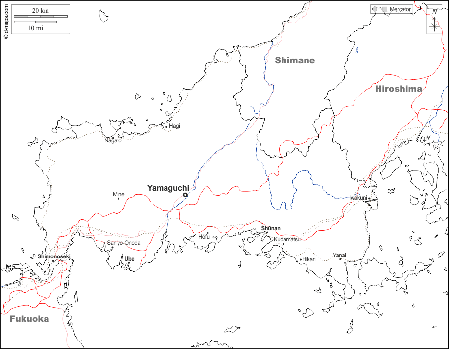 Yamaguchi free map, free blank map, free outline map, free base map ...