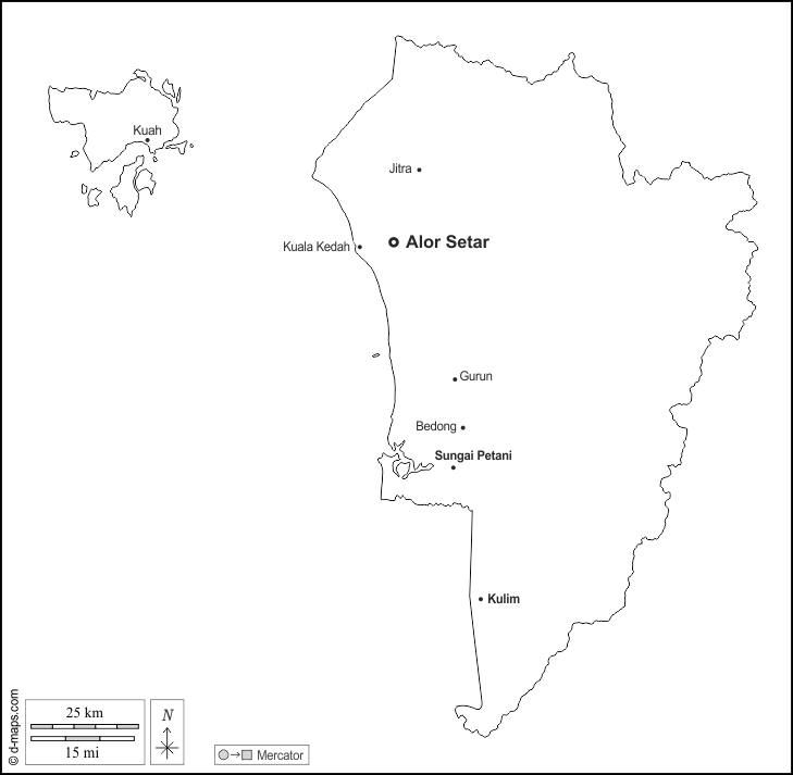 Kedah, d-maps.com: free map, free blank map, free outline map, free ...