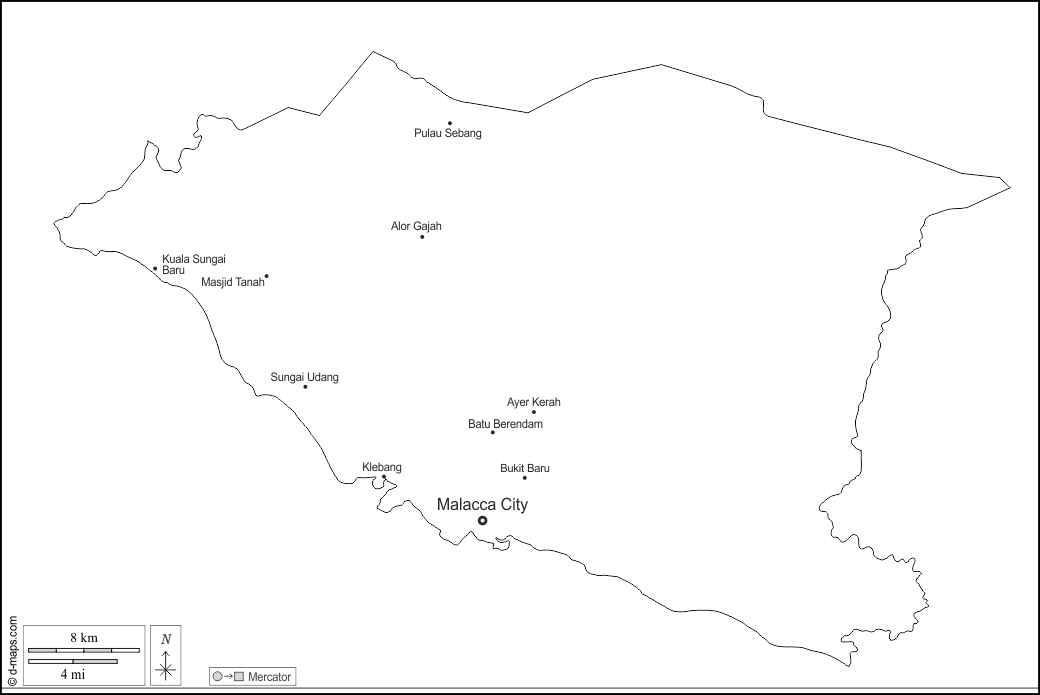 Malacca free map, free blank map, free outline map, free base map ...