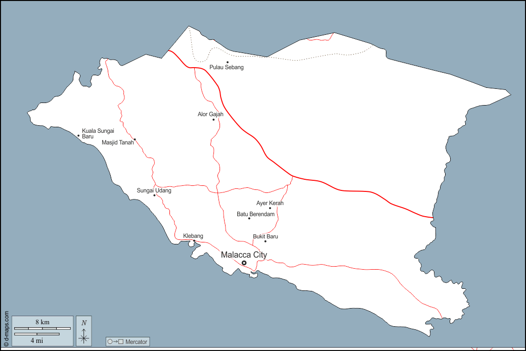 Malacca free map, free blank map, free outline map, free base map ...