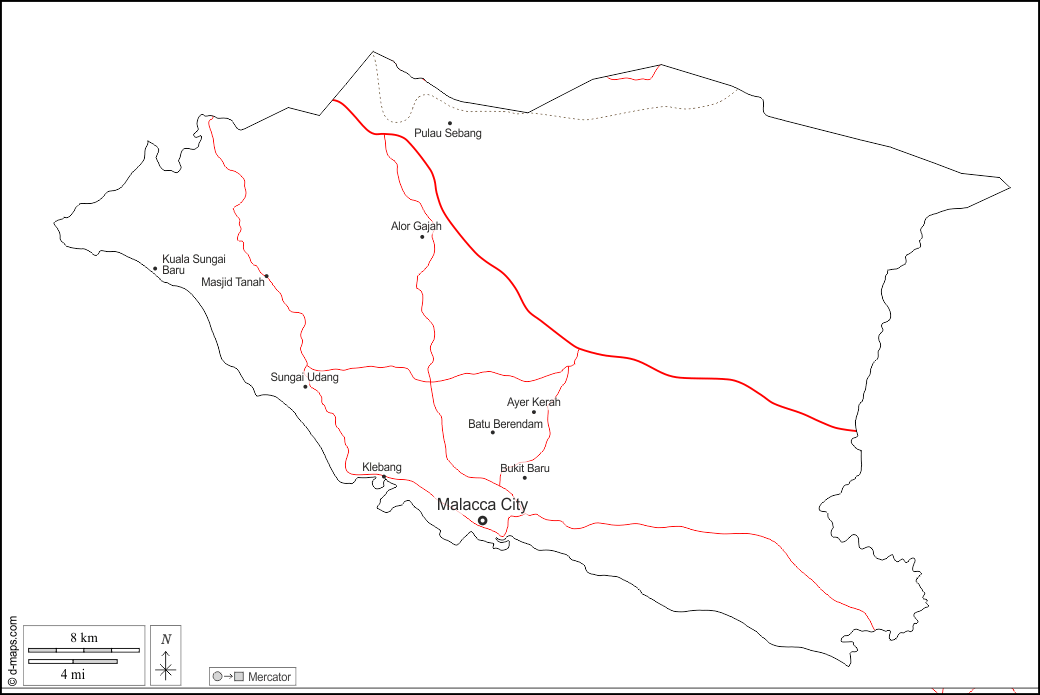 Malacca Mapa gratuito, mapa mudo gratuito, mapa en blanco gratuito ...