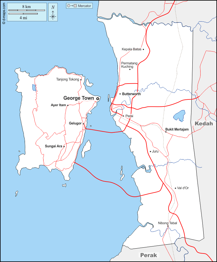 Penang, d-maps.com: mapa gratuito, mapa mudo gratuito, mapa en blanco ...
