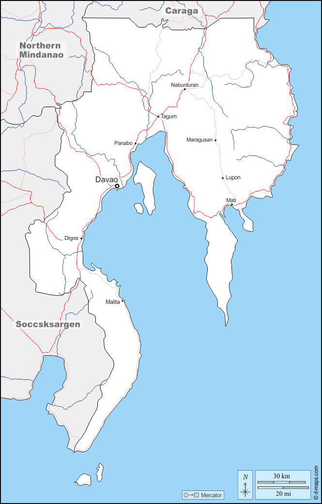 Davao free map, free blank map, free outline map, free base map ...
