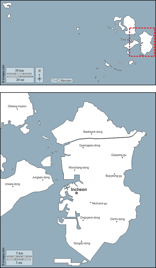 Incheon free map, free blank map, free outline map, free base map ...