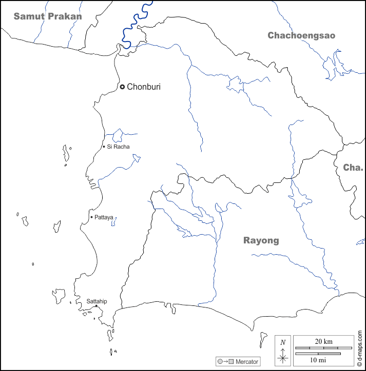 Chonburi free map, free blank map, free outline map, free base map ...