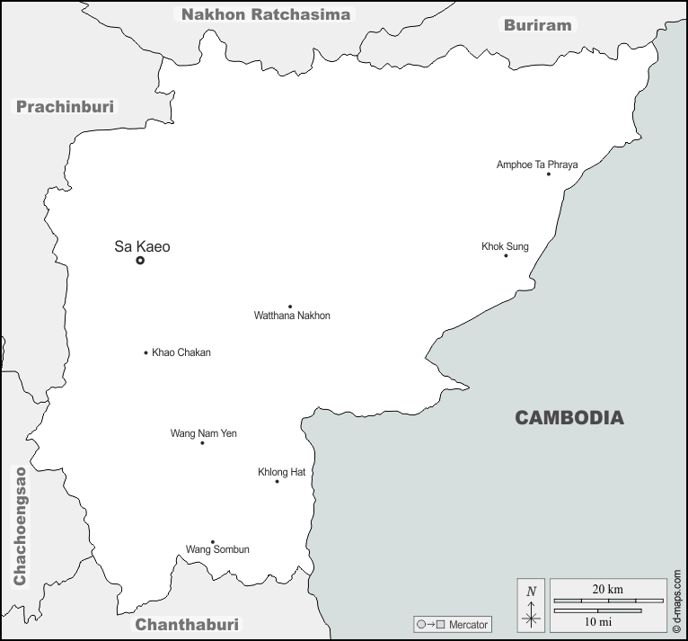 Sa Kaeo, d-maps.com: free map, free blank map, free outline map, free ...