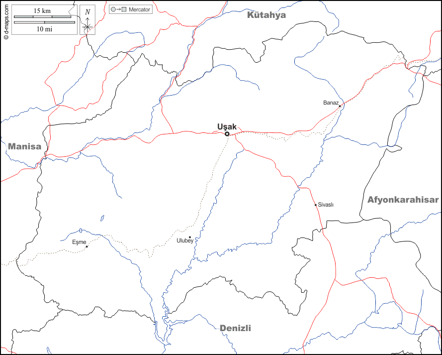Uşak, d-maps.com: free map, free blank map, free outline map, free base ...