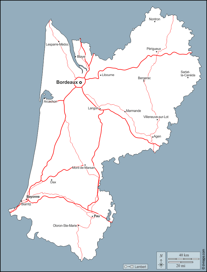 Aquitaine free map, free blank map, free outline map, free base map ...