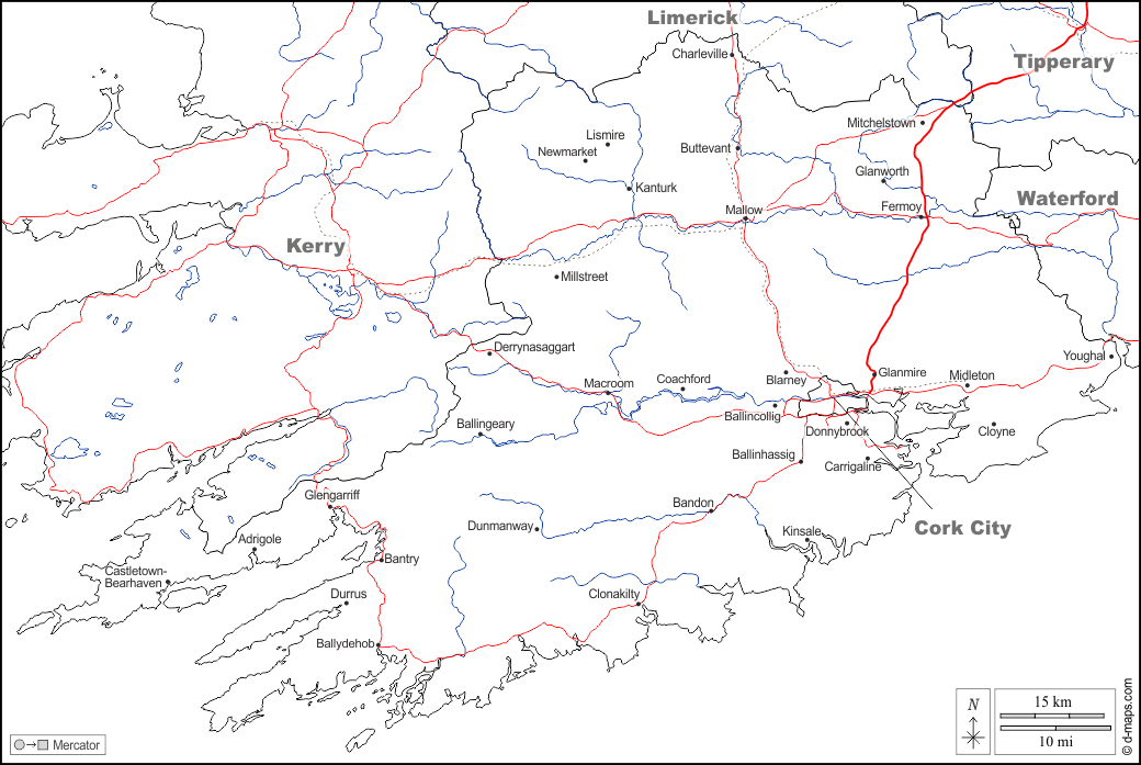 Cork free map, free blank map, free outline map, free base map ...