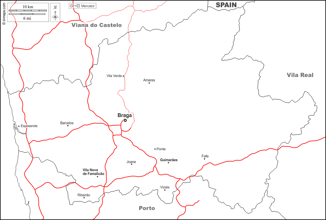 Braga mappa gratuita, mappa muta gratuita, cartina muta gratuita ...