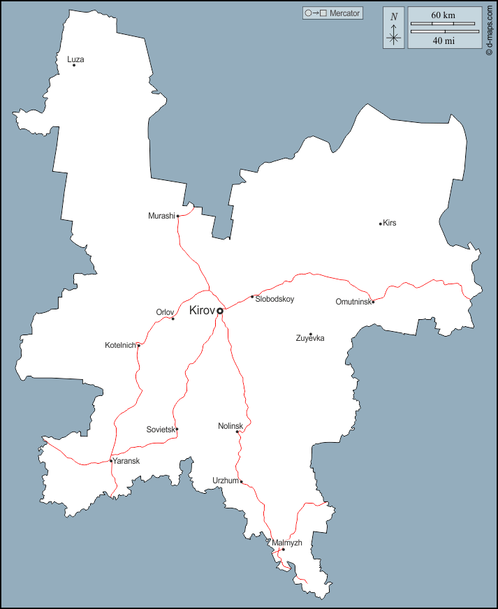 Kirov, d-maps.com: free map, free blank map, free outline map, free ...