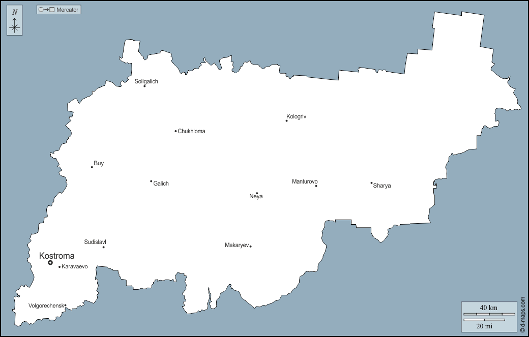 Kostroma free map, free blank map, free outline map, free base map ...