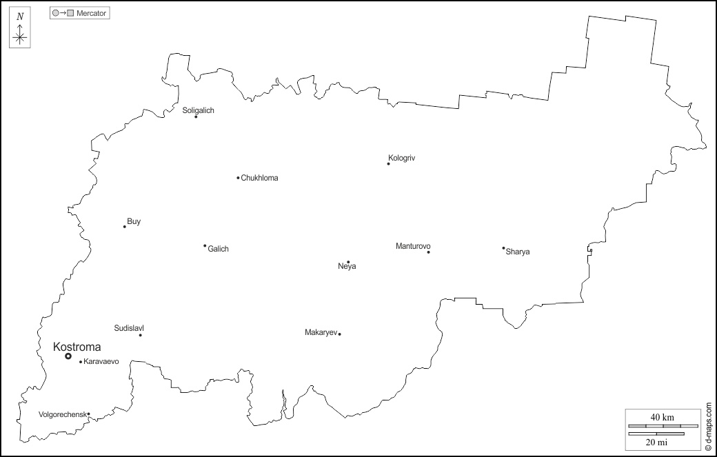 Kostroma free map, free blank map, free outline map, free base map ...
