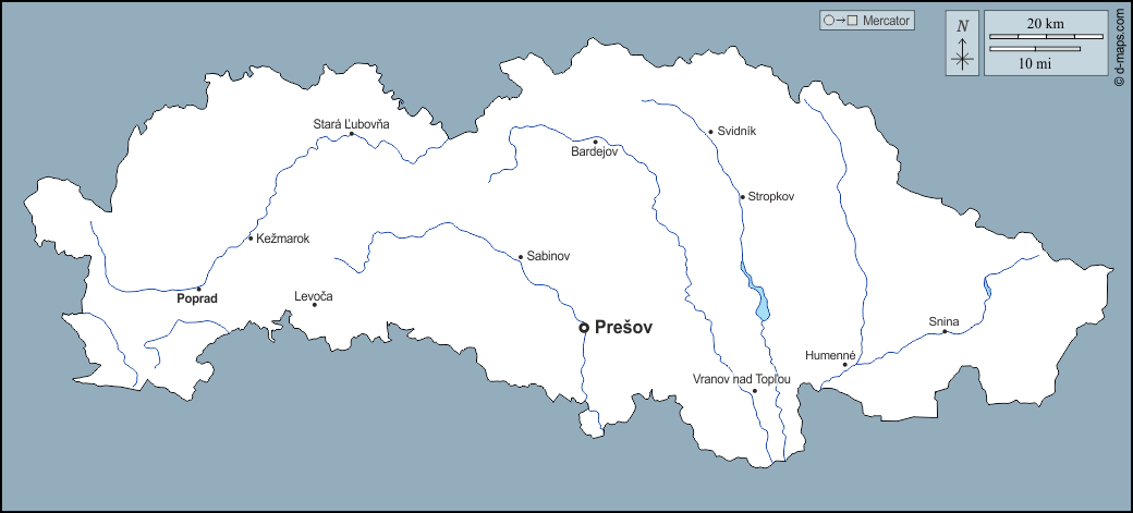Prešov, d-maps.com: mapa gratuito, mapa mudo gratuito, mapa en blanco ...