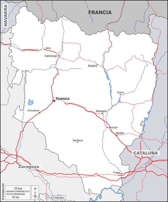 Huesca Mapa gratuito, mapa mudo gratuito, mapa en blanco gratuito ...