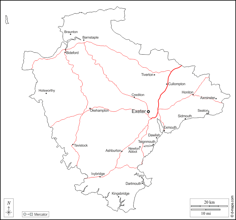Devon, d-maps.com: free map, free blank map, free outline map, free ...