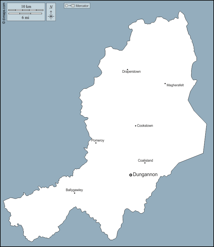 中阿尔斯特 免费地图, 免费的空白地图, 免费的轮廓地图, 免费基地地图 大纲, 主要城市, 名称