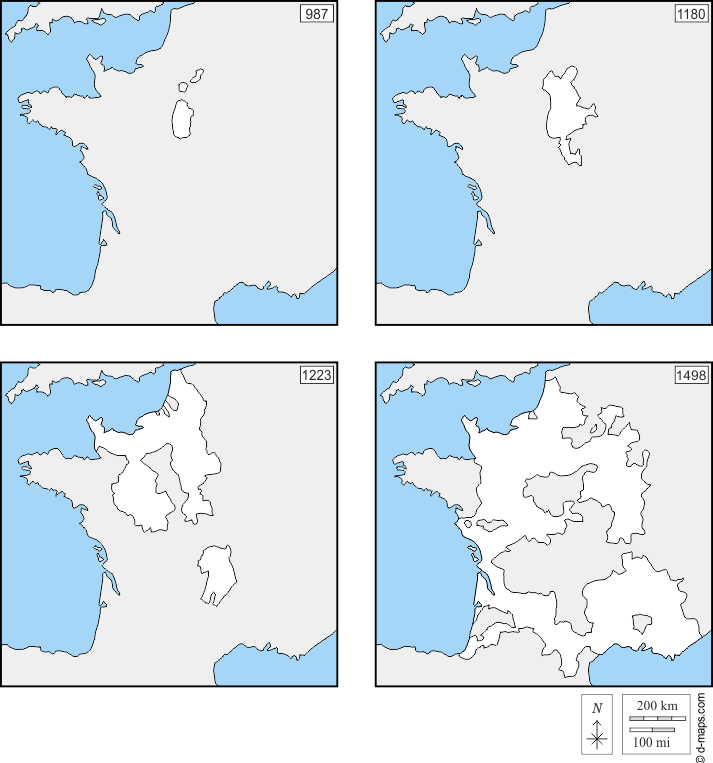 Domaine royal français 987-1498, d-maps.com: carte géographique ...