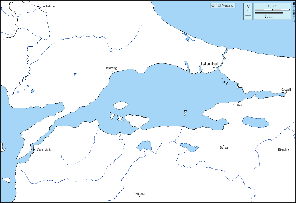Mar de Mármara, d-maps.com: mapa gratuito, mapa mudo gratuito, mapa en ...