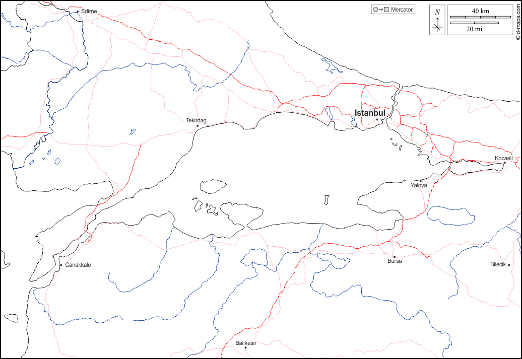 Mar de Mármara, d-maps.com: mapa gratuito, mapa mudo gratuito, mapa en ...